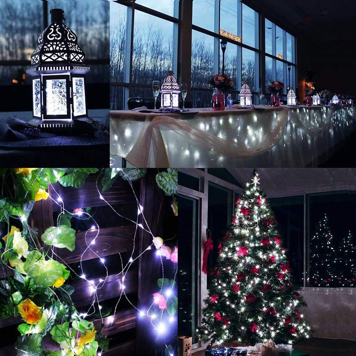 Chinety Fairy Lights Battery Operated 16ft 50 LED 4 Pack Christmas String Lights, Waterproof 8 Modes Copper Wire Lights with Remote Timer Twinkle Starry String Lights for Bedroom Christmas Party Decor