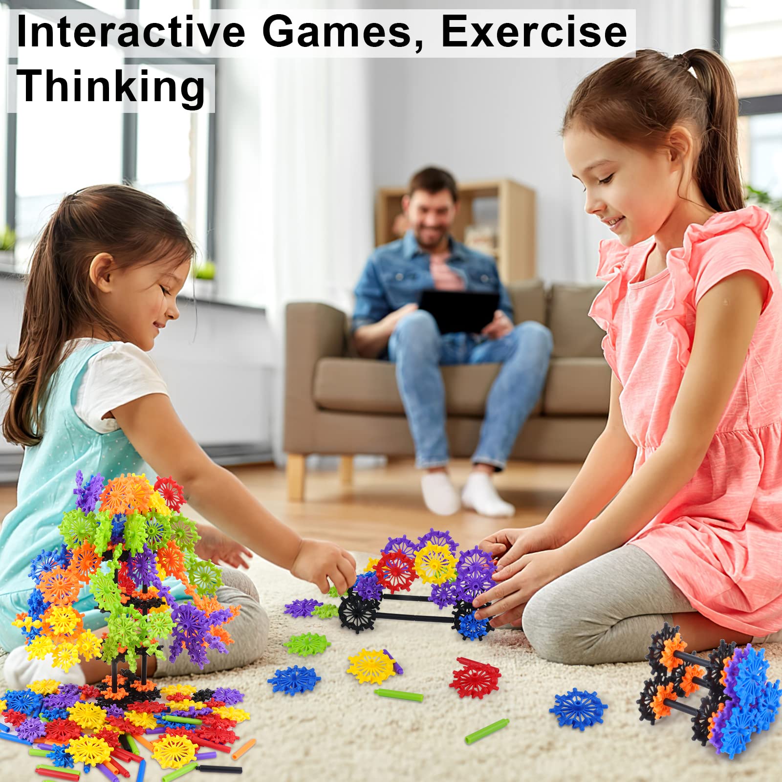 FASTSPOK STEM Building Blocks - 350Pcs Interlocking Plastic Disc Set - Kindergarten Educational Building Toys - Creative Snowflake Toys for Kids Ages 4-8 Boys&Girls