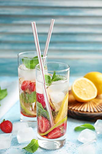 DuraHome Striped Plastic Straws Individually Wrapped White and Red 1000 Pack - 8 inch Drinking Straw, BPA Free Restaurant Style Disposable Straight Straws 0.24" Wide, Bulk Set