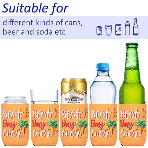 Whaline 12Pcs Summer Hawaiian Can Sleeves Reusable Cooler & Insulated Can Sleeves Beer Can Cooler Covers Collapsible Insulator Drink Sleeves for 12oz Beverage Coffee Cans Bottles, 6 Designs
