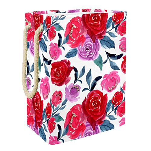 Inhomer Red Floral Pattern Large Laundry Hamper Waterproof Collapsible Clothes Hamper Basket for Clothing Toy Organizer, Home Decor for Bedroom Bathroom