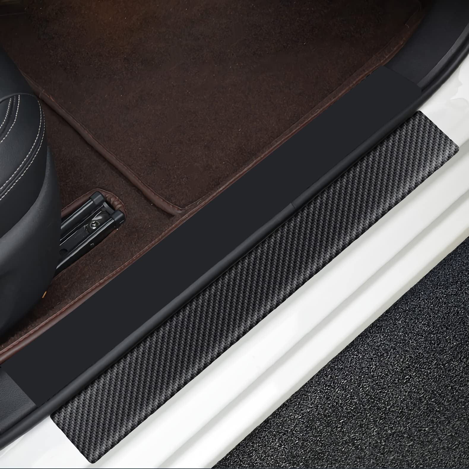 Door Sill Protector Entry Guard Sticker Threshold Decals for Ford F-150 2015-Up Carbon Fiber Style 4 Pack