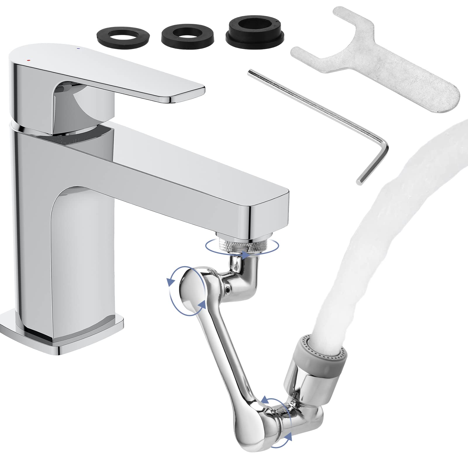 Faucet Extender for Bathroom Sink with 2 Water Outlet Modes, Universal 1080° Rotating Robotic Arm Faucet Aerator, Brass Sink Faucet Attachment, for Kitchen & Bath Faucet Parts Replacement