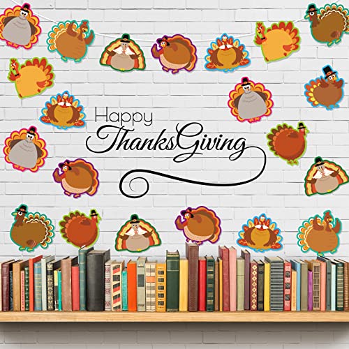 Whaline 45Pcs Thanksgiving Turkey Cutouts with 100Pcs Glue Points 9 Style Cartoon Turkey Pattern Paper Cut-Outs Bulletin Board Paper Cutting Decor for School Classroom Thanksgiving Party Supplies