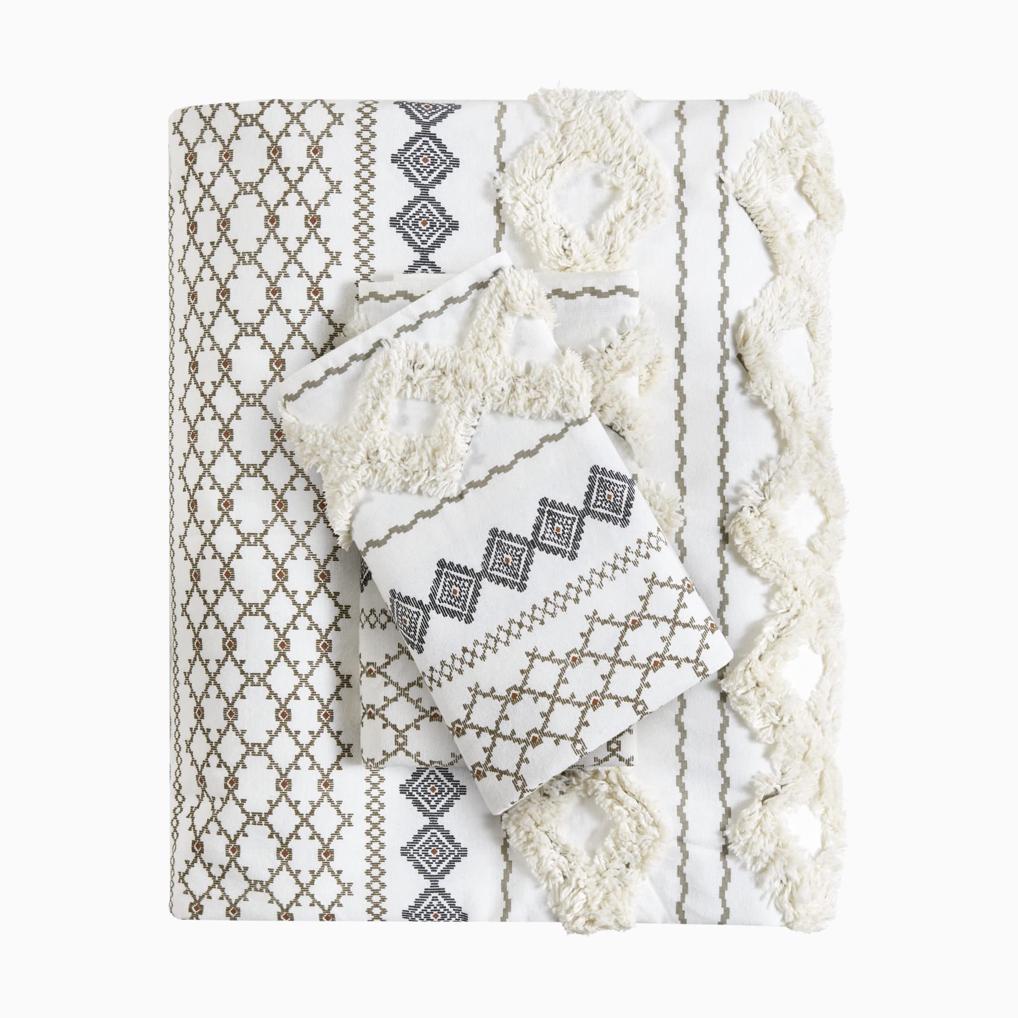 INK+IVY Imani 100% Cotton Duvet Mid Century Modern Design, All Season Comforter Cover Bedding Set, Matching Shams, King/Cal King, Ivory Chenille Tufted Accent 3 Piece