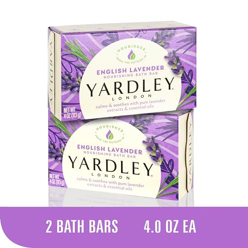 Yardley London Nourishing Bath Soap Bar English Lavender, Calms & Soothes with Pure Lavender Extracts & Essential Oils 4.0 oz Bath Bar, 2 Soap Bars