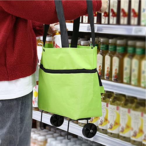 JIEOU Folding Shopping Bag With Wheels, Waterproof Grocery Carts, Reusable Portable Trolley Bags for Shopping Fruits(green)