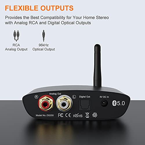 Lavaudio HiFi Bluetooth 5.0 Music Receiver for Home Stereo with LDAC, Bluetooth Audio Adapter with Audiophile DAC aptX HD, RCA Optical Output for AV Receiver or Stereo Amplifier - DS200Pro