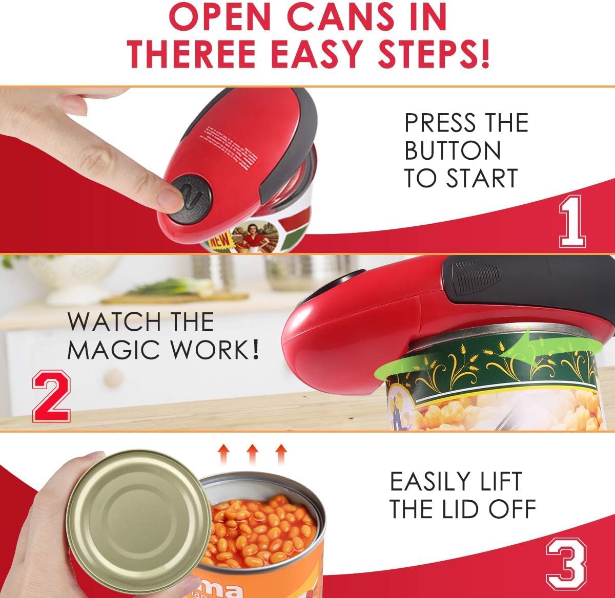 Electric Can Opener with Smooth Edge, One-Touch Automatic Can Opener Opens Almost All Can Sizes, Kitchen Utensils for Housewives, Seniors and Arthritis Sufferers, Food-Safe, Battery Operated