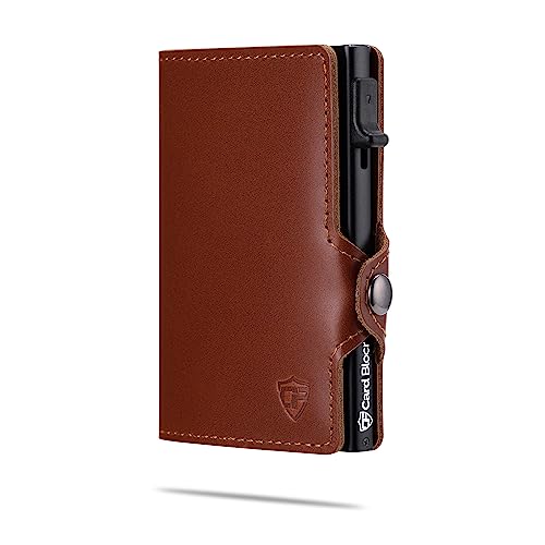Conceal Plus Wallet for Men, Pop Up Wallet Credit Card Holder - RFID Blocking, Slim Minimalist Credit Card Case (Brown Genuine Leather)
