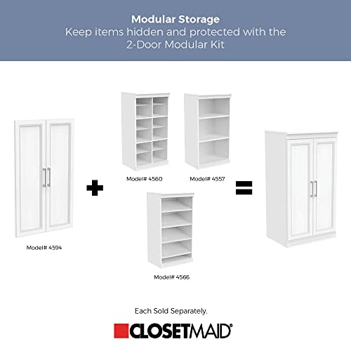 ClosetMaid Modular Storage Pair Set, 2 Glass Pane Doors, Wood Closet Organizer Shaker Style, Add On Accessory for Shelf Units, White, 34.88" H x 21.02" W x 1.81" D