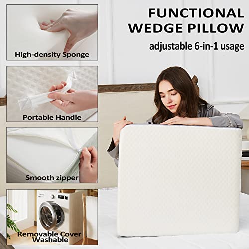 HomeMate Bed Wedge Pillow for Sleeping,Upgraded 12 Inch Foam Wedge Pillow for After Surgery Acid Reflux Snoring Gerd Heartburn,Triangle Pillow Wedge for Head, Back , Leg Support with Washable Cover