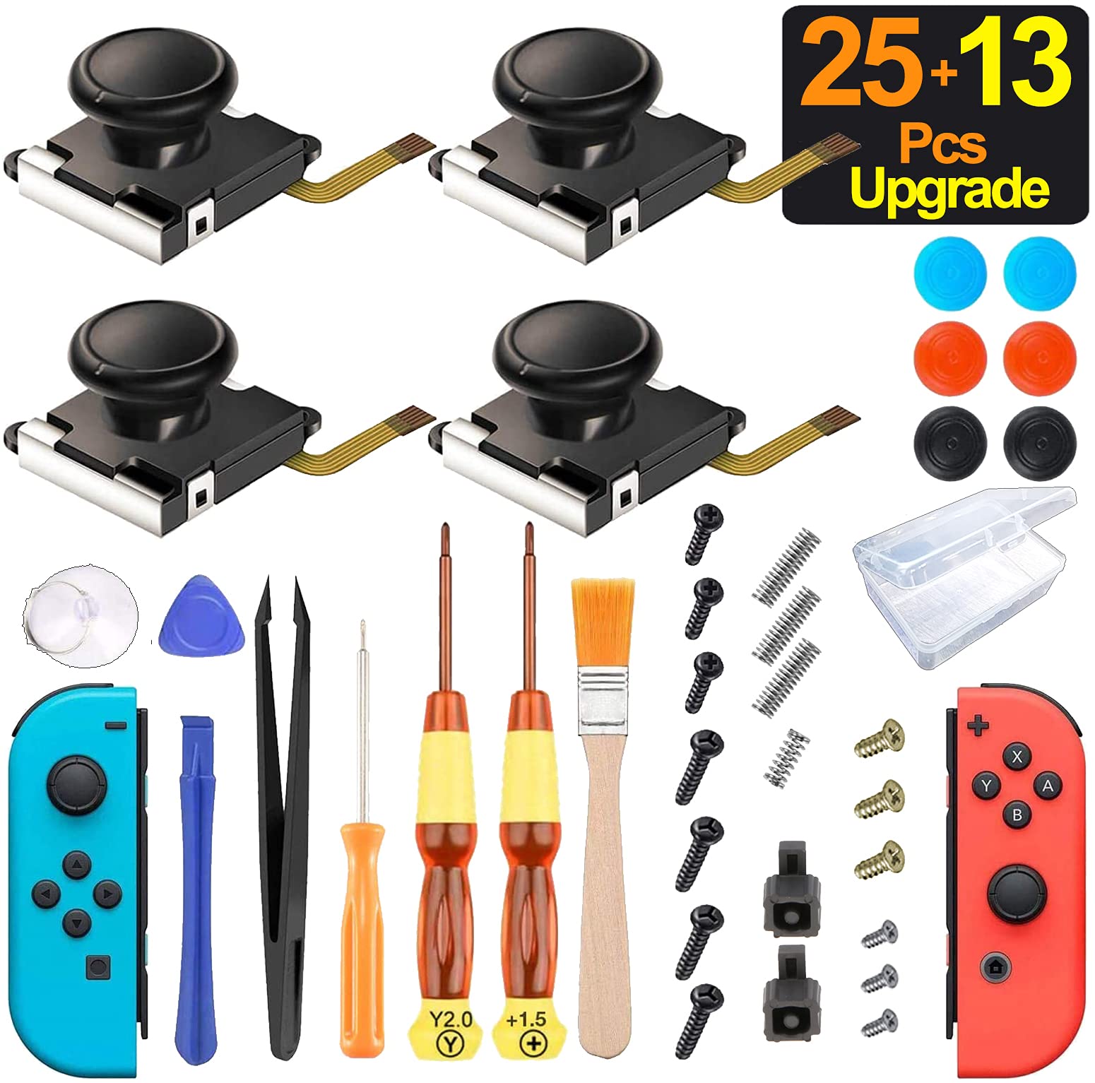Skyview-Joycon-Replacement-Kit 38Pcs/Set-Joycon-Repair-Tool-Kits for Nintendo-Switch-Controller Buckles-ThumbStick-Grips-Analog-Stick 38pcs-Joystick-Accessories