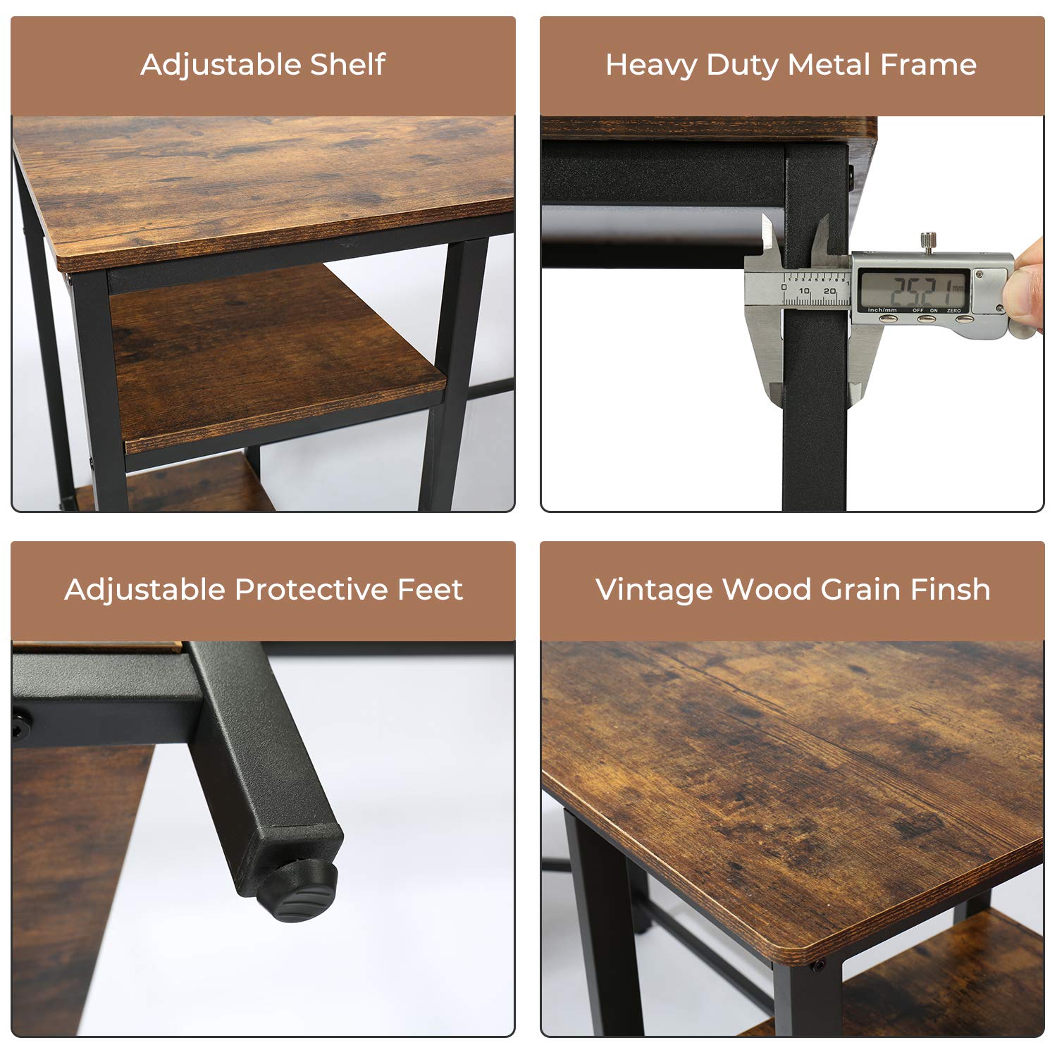 CHADIOR Industrial Desk, 55 Inch Work Surface, Wooden Writting Workstation, Simple Gaming Computer Table with Shelves, for Small Space, Home Office, Bedroom, Rustic Brown