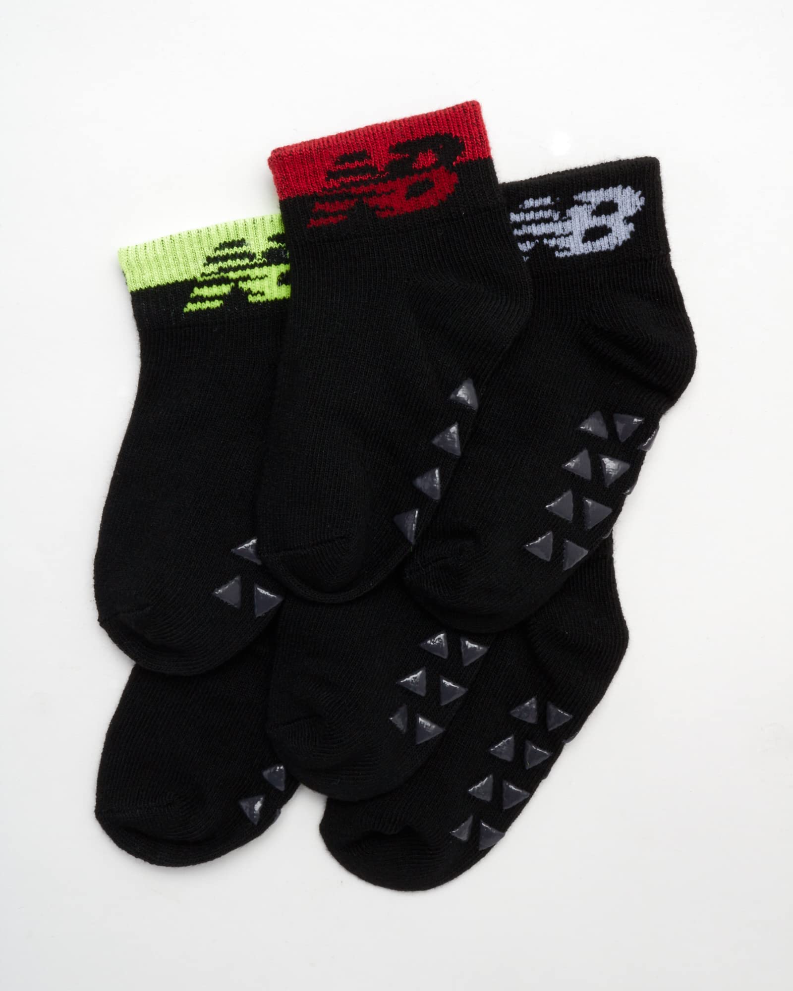 New Balance Baby Boys' Socks - 12 Pack Quarter Cut Non-Skid Gripper Socks (Infant/Toddler), Size 2-4T, Black Assorted Grip