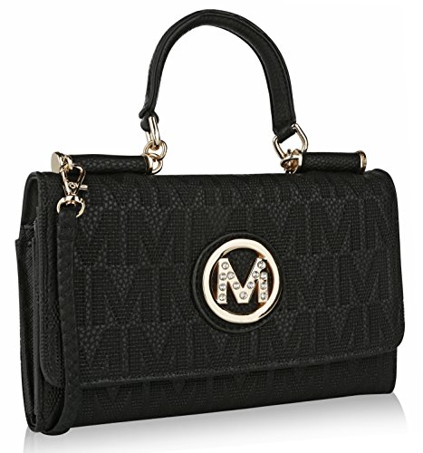 MKF Collection Crossbody Wallet Handbag for Women, Lady Multi Pockets Wristlet Bag – PU Leather Clutch Purse Black
