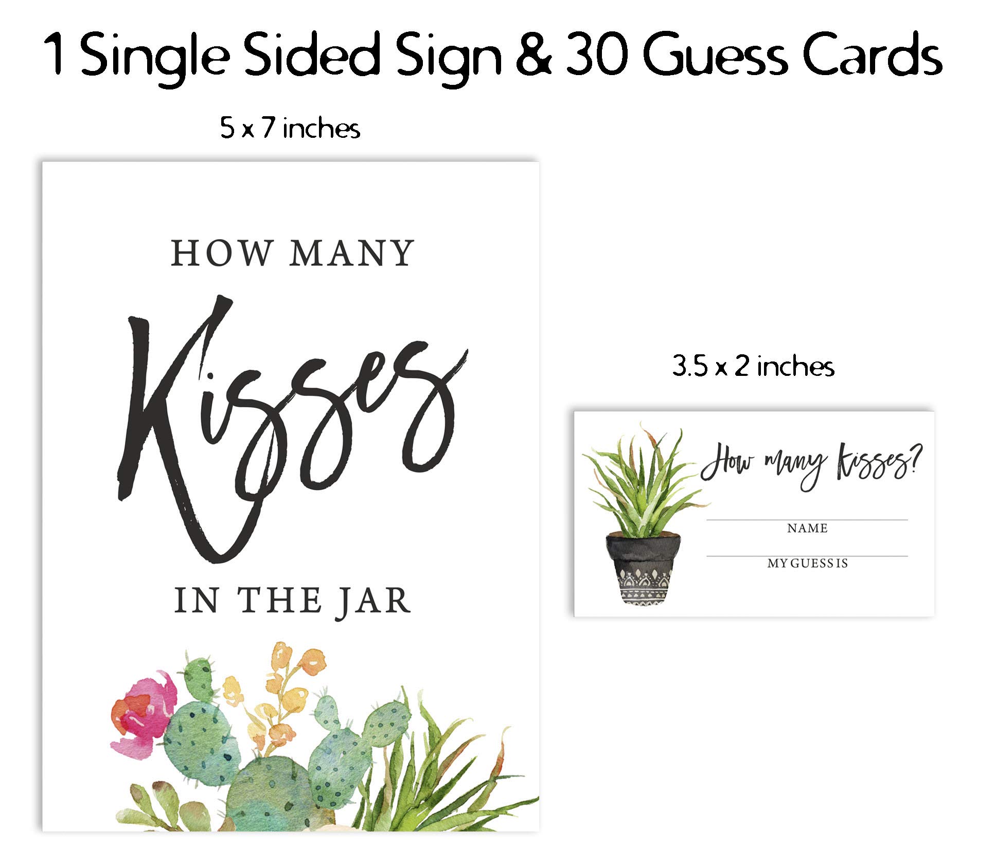 Inkdotpot How Many Kisses in The Jar White Cactus Taco'bout love Bridal Shower Game 1 Sign + 30 Cards