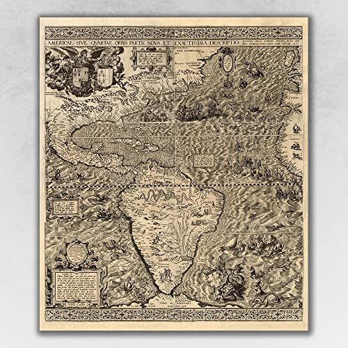 HomeRoots 24" X 28" Vintage 1562 Map Of Early Americas Wall Art