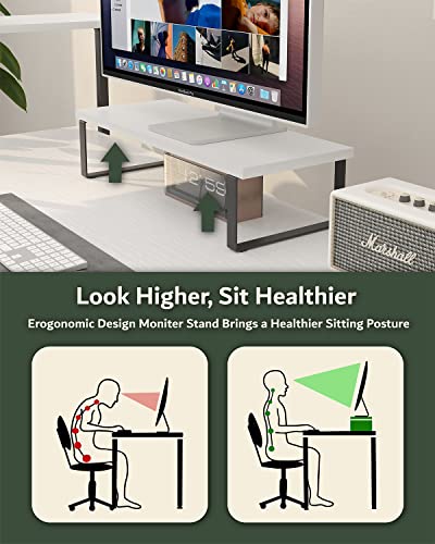 Innerjoin 47 inch Computer Desk with Shelves, Home Office Desk with Monitor Stand, 4 Tier Shelves, Storage Bag, Metal Frames, White