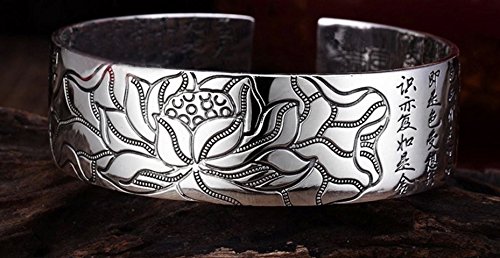 Chandria's Treasures Sterling Silver Lotus Flower Sutra Bangle Bracelet - Holiday Sale