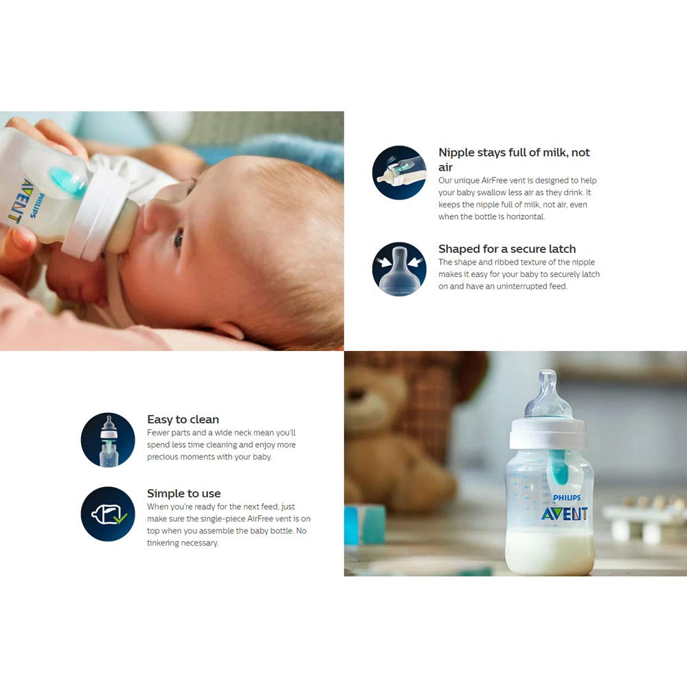 Philips AVENT SCF400/34 Anti-Colic Bottle with Insert 4oz 3pk, Clear
