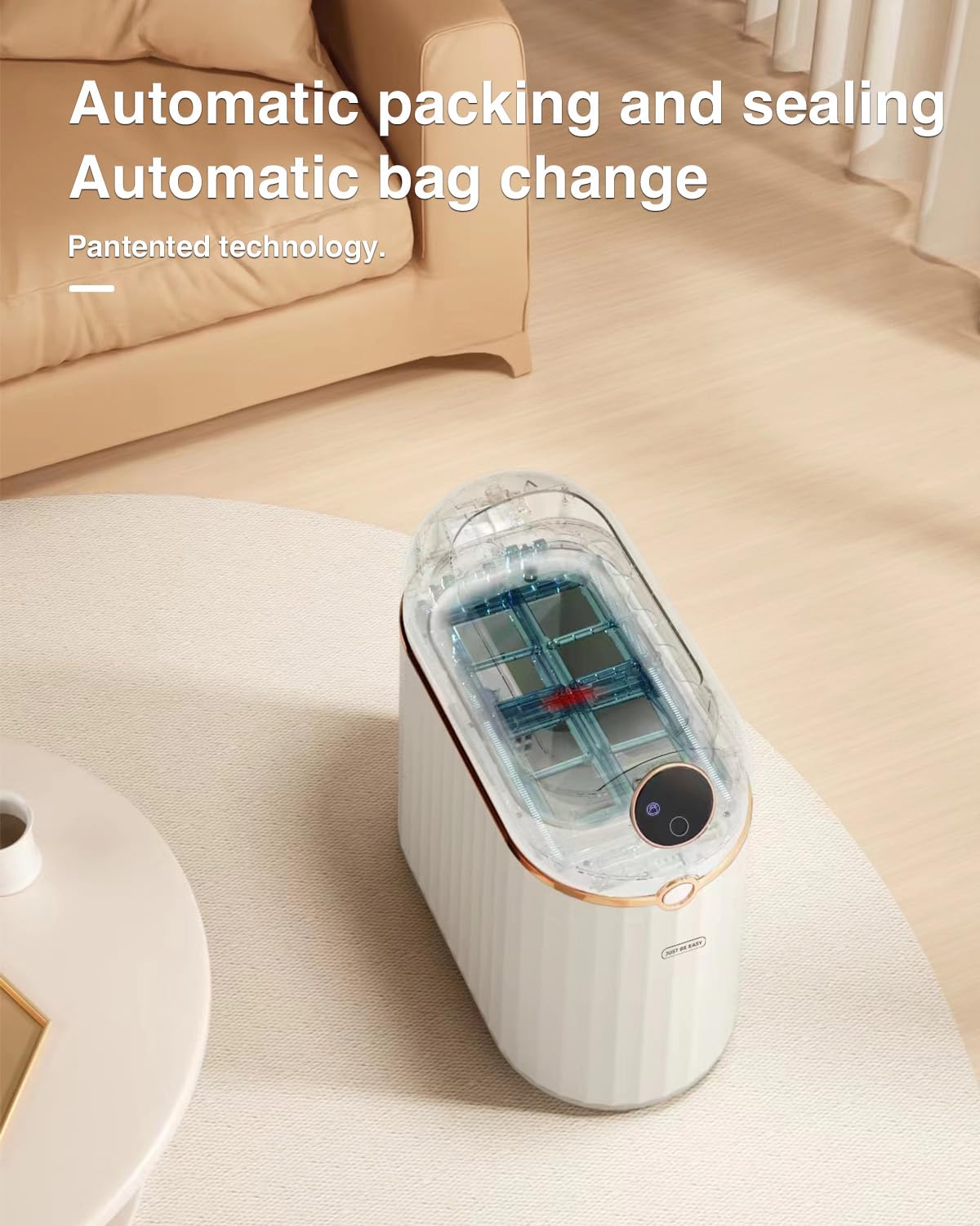JustBeEasy Bathroom Automatic Touchless Trash Can, Self Sealing and Self Changing, Smart Motion Sensor Trash Can with Lid, 2.7 Gallon Waterproof Small Bedroom Garbage Can