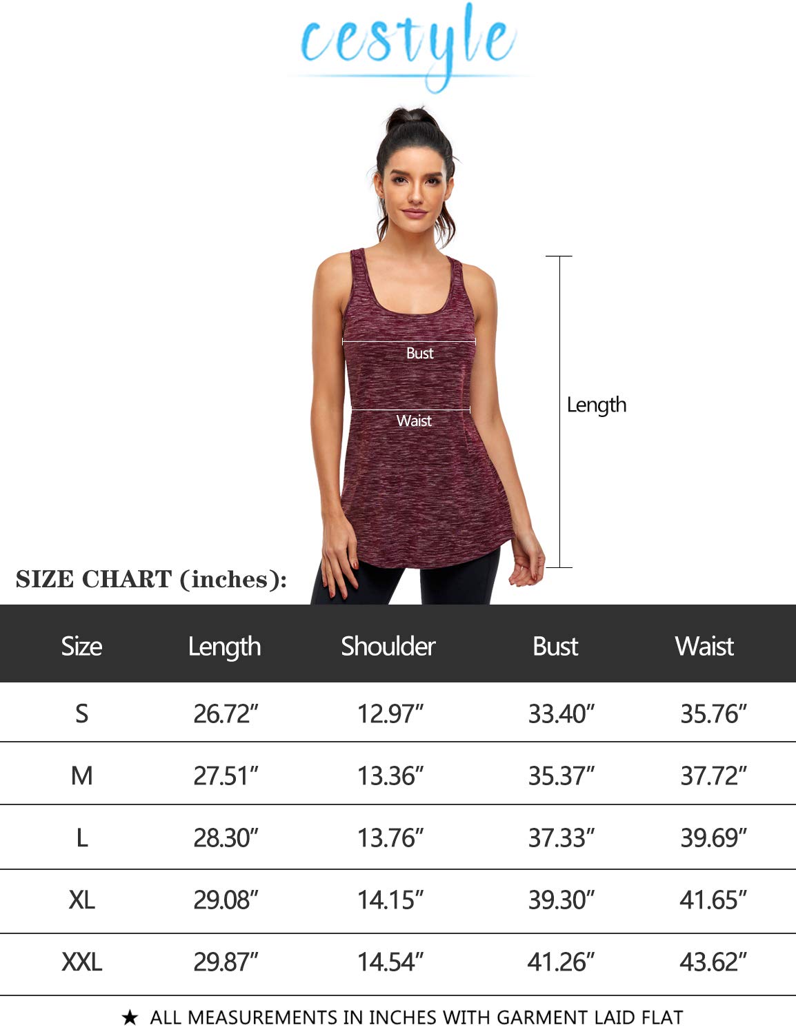 Cestyle Women's Loose Racerback Tank Top with Built-in Bra for Tennis, Golf, Workout - Green, XL