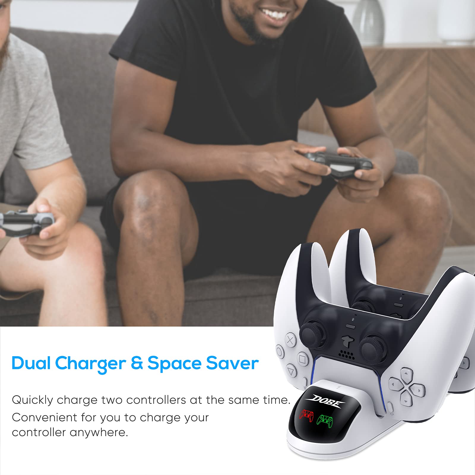 Charger Compatible with PS5 Controller, YUANHOT Charging Station with Dual Detachable USB C Ports & LED Indicator