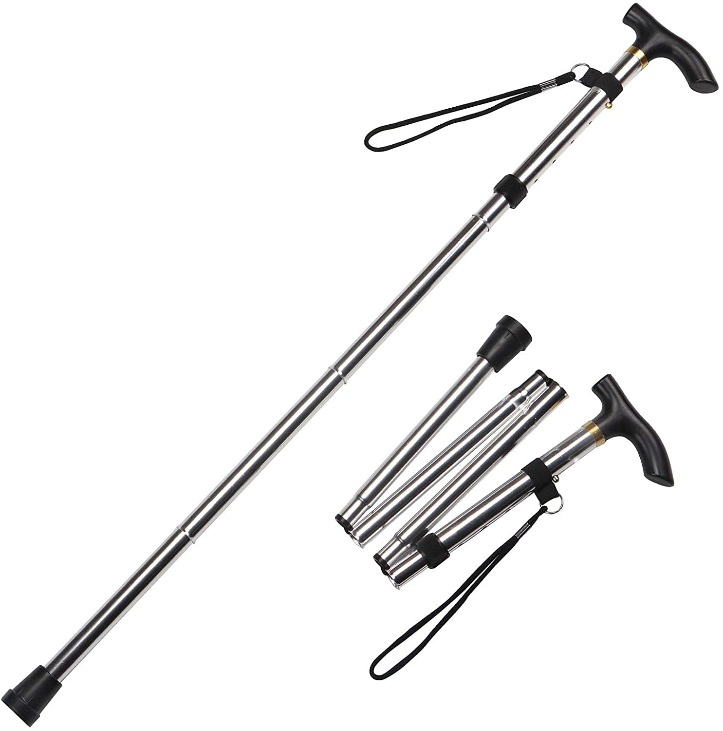 Collapsible Walking Stick for The Old Men Women Adjustable Folding Trekking Pole with Comfortable T Handles