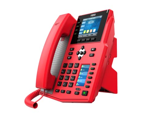 Fanvil X5U-R High-End VoIP Phone, 3.5-Inch Color Display, 2.4-Inch Side Color Display for DSS Keys. 16 SIP Lines, Dual-Port Gigabit Ethernet, Power Adapter Not Included, Red