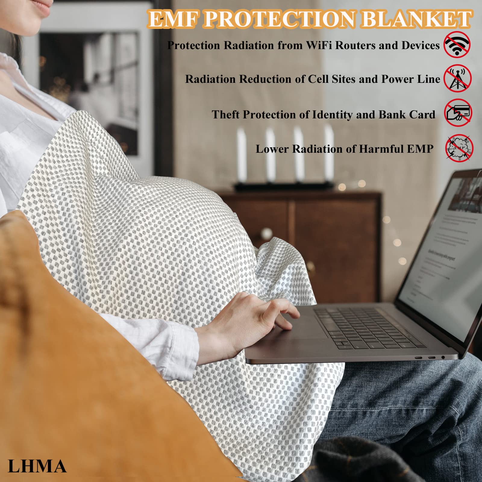 Emf Radiation Protection Blanket, Faraday Silver Pregnancy Belly Shielding 5g Protection Blanket for Baby, Can be Used as Grounding Blanket (White)