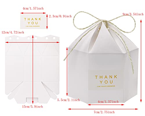 ONLYKXY 50pcs Wedding Candy Boxes 4x7x9cm/1.57x2.75x3.54inch Hexagonal White Kraft Paper Gift Wrap Boxes for Party Favors Wedding Bridal Shower Macaroon Holiday Dinner Birthday Party Decorative Box (White Rope)