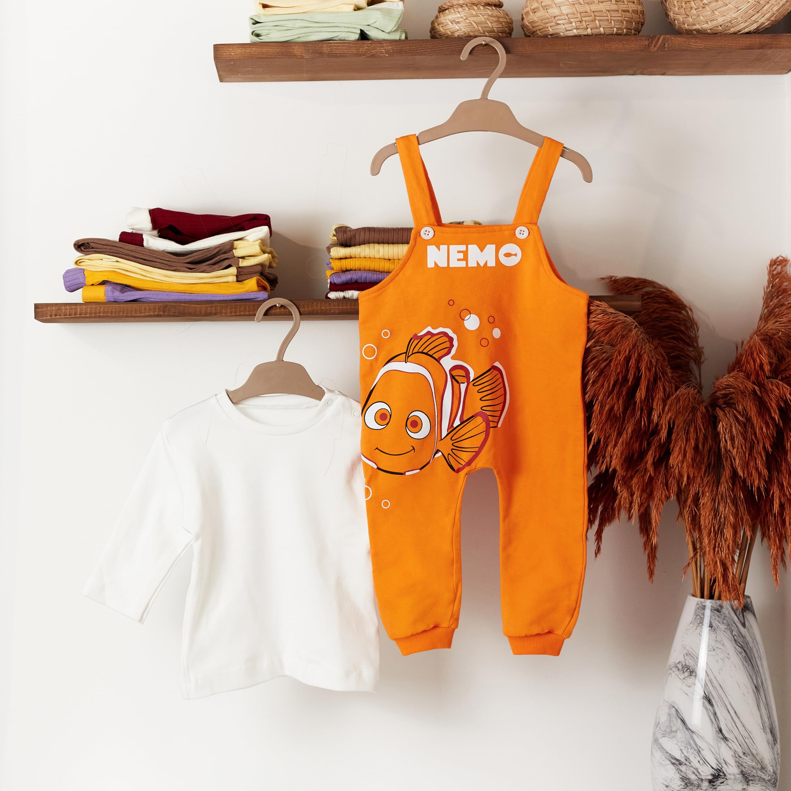 Finding Nemo Cotton Baby Overall Romper With Long Sleeve Tshirt For Newborn Infant β 2 PIECES - Boy Girl (as1, age, 18_months, 18-24 months)
