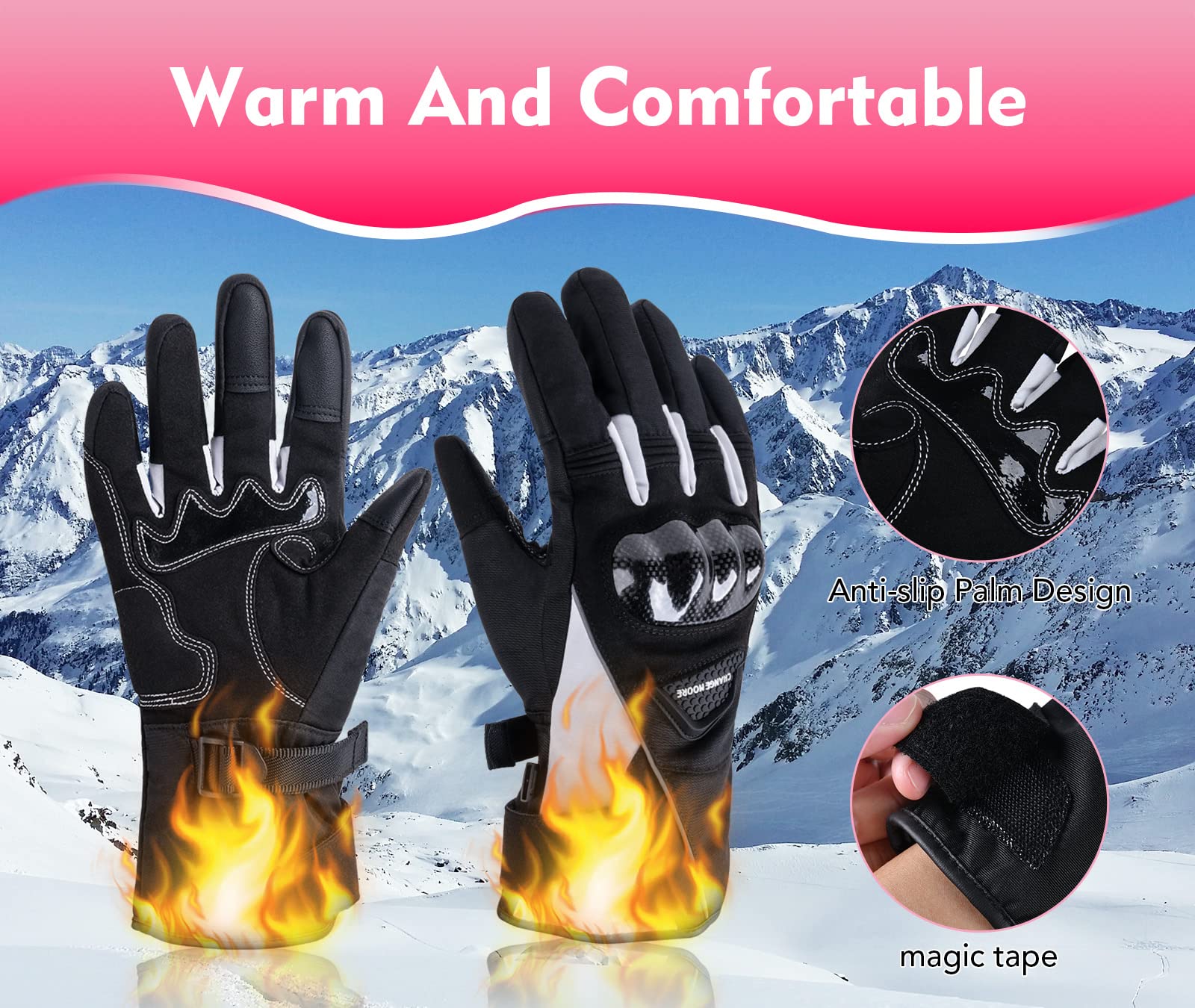 CHANGE MOORE Winter Motorcycle Gloves for Men Women Touchscreen, Superior Thermal Cotton Waterproof Winter Gloves for Riding, Climbing, Racing, Cycling