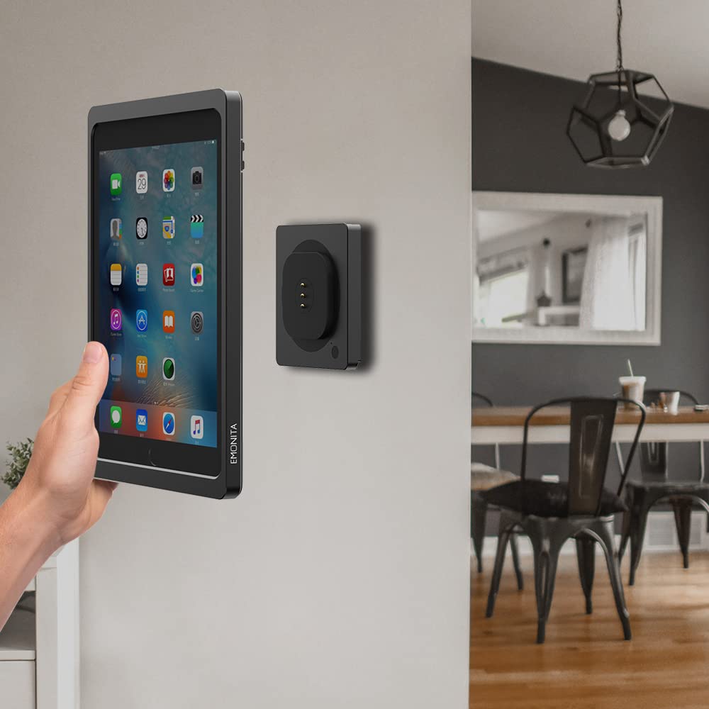 EMONITA Magnetic Wall Mount with Charging Case for iPad Pro 12.9” Black. in-Wall Strong Magnets, 360 Rotation, No Wires Exposed