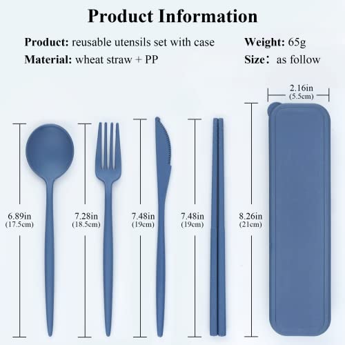 Reusable Travel Utensils with Case, 4 Sets Wheat Straw Portable Cutlery Set Chopsticks Knives Fork and Spoon Set for Lunch Box Accessories, Camping Utensil Set Flatware Sets for Daily Use or Outdoor