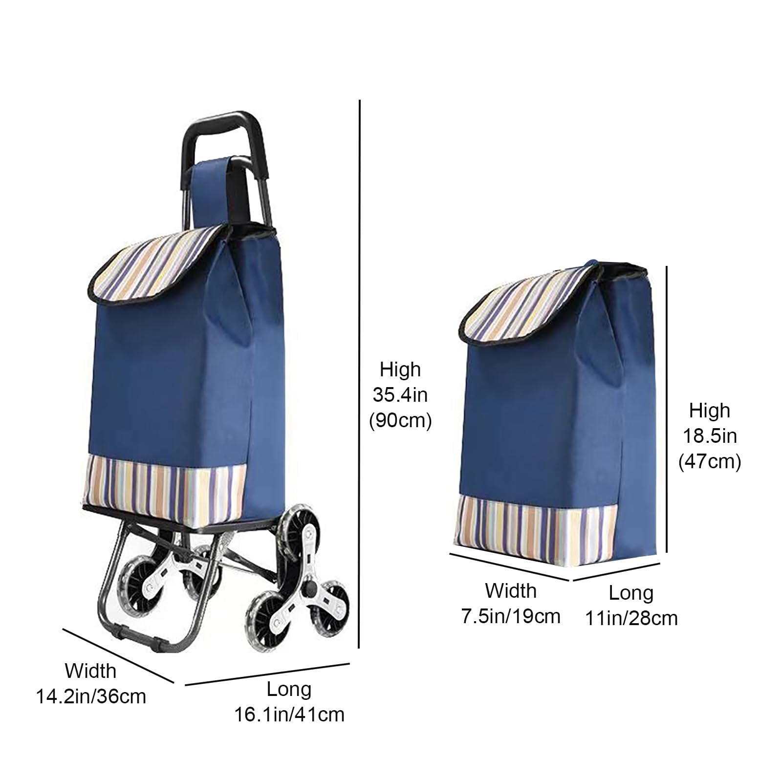 Hand Truck, Moving Cart With Wheels, Collapsible Grocery Cart,with Removable Bag And Rolling Personal Trolley,Standard (Color : Blue Strips)