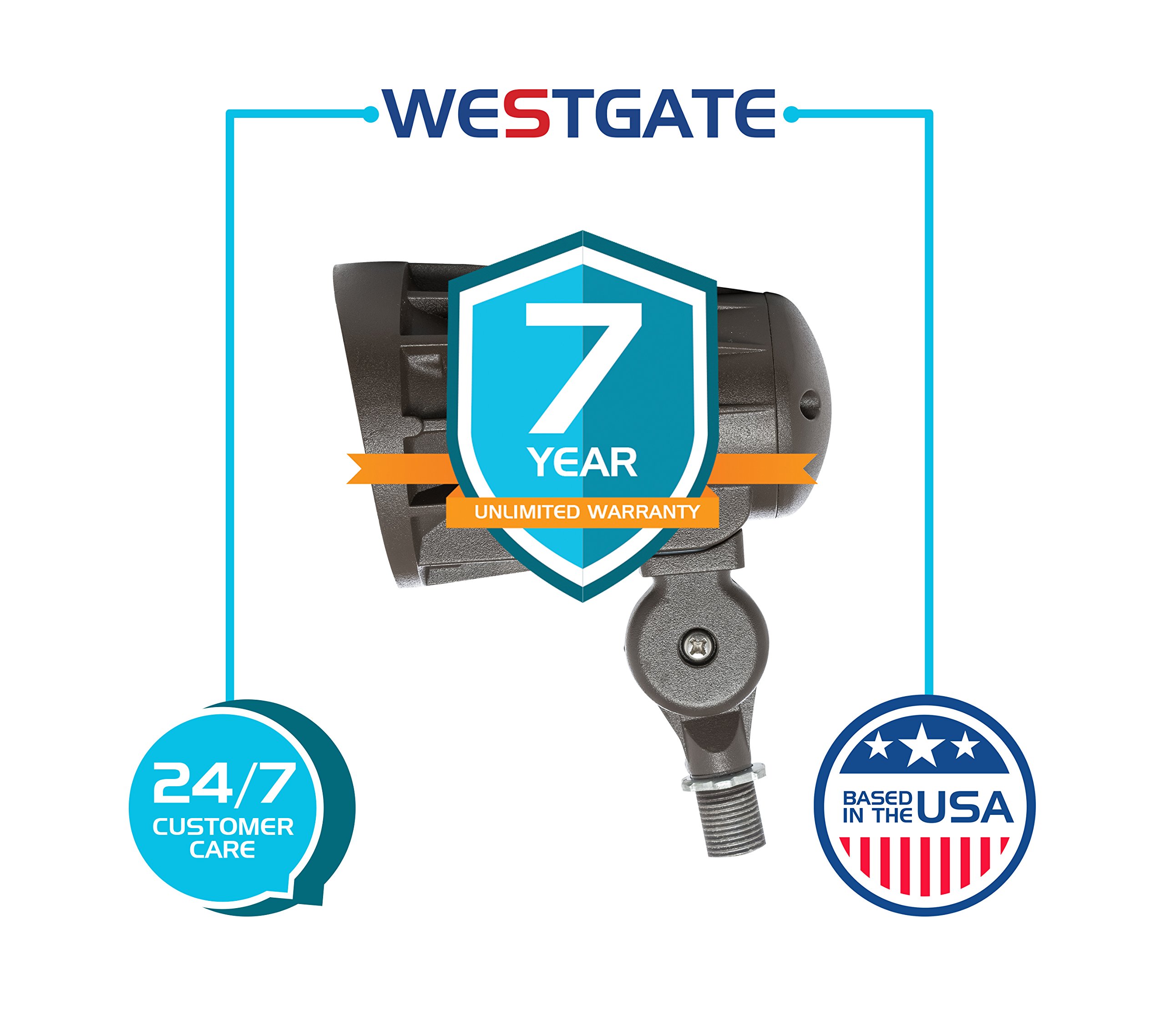 Westgate WG LED 12 Volt Outdoor Landscape Garden Bullet Flood Lights - Path Walkway Lawn Spotlights - Wire/Spike Accessories Included (24W 5000K Cool White Bronze)