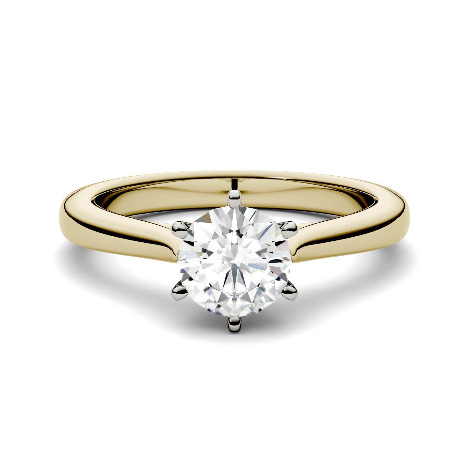 Charles & Colvard Created Moissanite 6.5mm Round Cut Solitaire Engagement Ring for Women | 1 cttw DEW | Lab Grown | Solid 14K Yellow Gold | Size 7