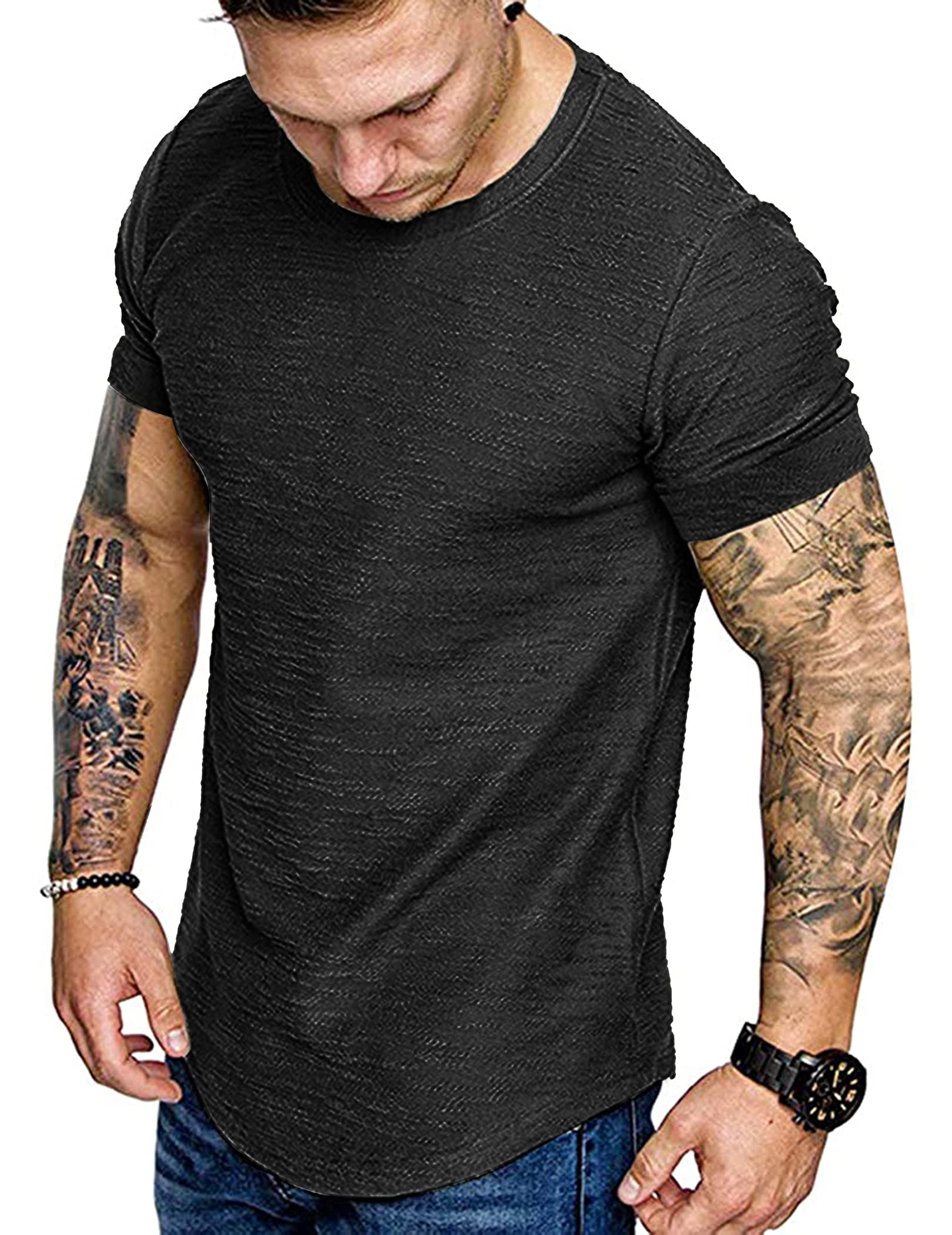 COOFANDY Men Muscle Workout T Shirt Gym Bodybuilding Active Short Sleeve Tee Top Black