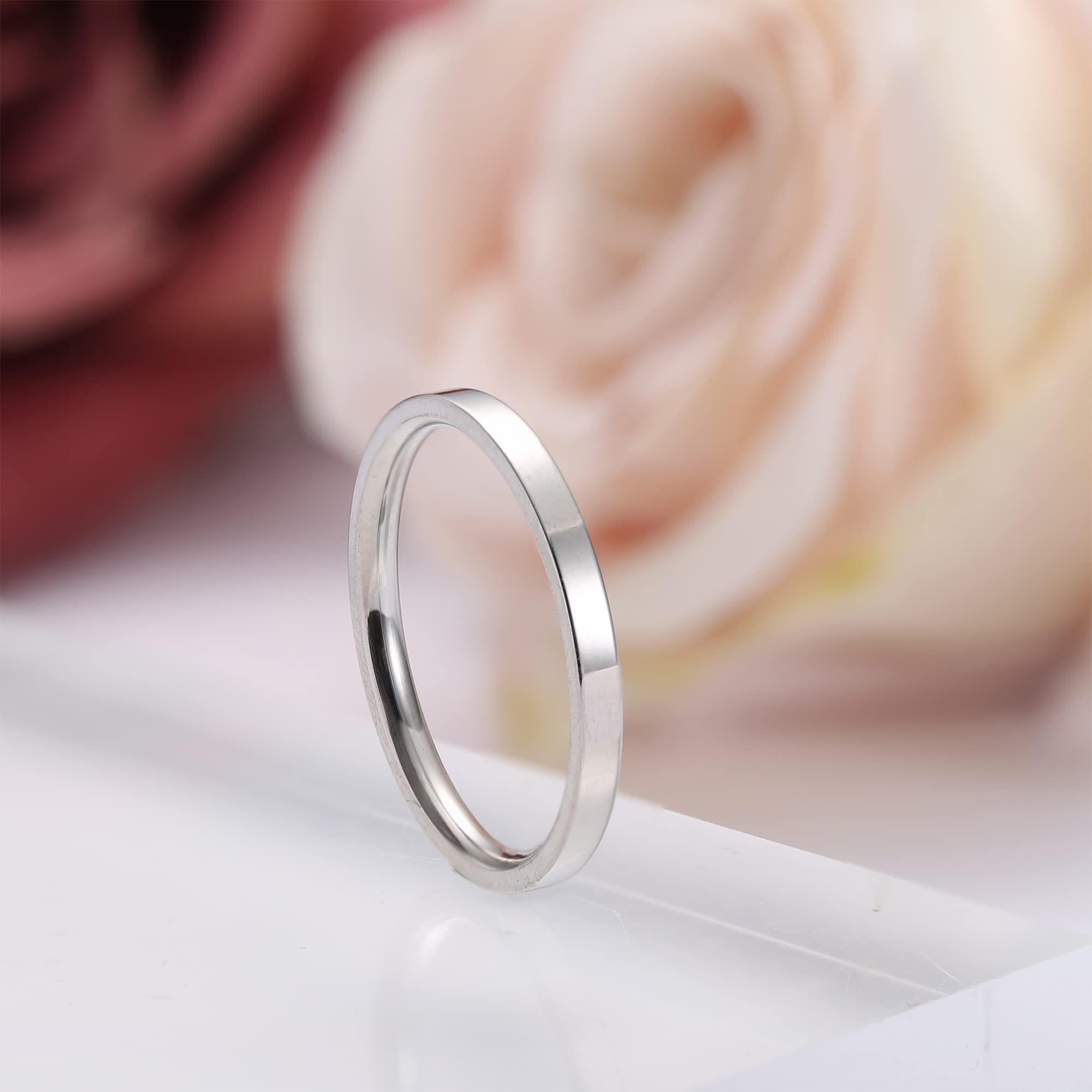 Diamday 14K Gold Filled Titanium Ring Gold Rings for Women Stackable Thumb Rings Stacking Band Ring Plain Simple Pointer Finger Ring Wedding Band for Women Men Silver Tone 2mm Size 10