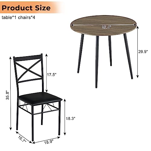 VINGLI 5 Piece Modern Round Dining Table Set for 4, 35.4" Small Round Kitchen Dining Table and Chairs Set for Home Dining Room Table with Upholstered Dining Chairs,Thicken Metal Legs