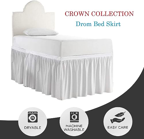 Full XL 30" Inch Drop Long Dorm Bed Skirt, Ruffled Pattern College Dorm Room Bed Skirts, Split Corner, Easy Care, No Wrinkle Microfiber Bed Skirt