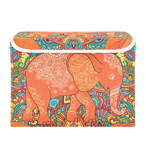 innewgogo Elephant African Storage Bins with Lids for Organizing Dust-proof Storage Bins with Handles Oxford Cloth Storage Cube Box for Living Room