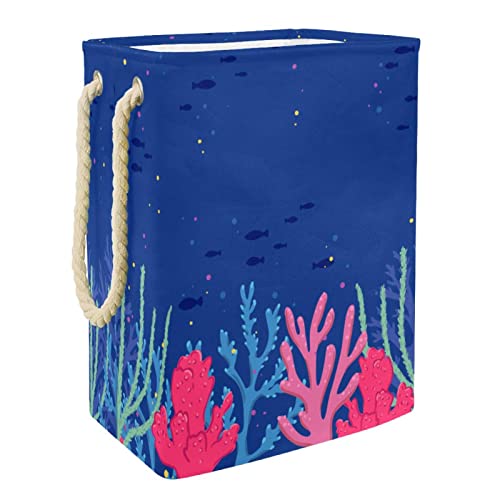Laundry Hamper Hand Drawn Colorful Coral Background Collapsible Laundry Baskets Firm Washing Bin Clothes Storage Organization for Bathroom Bedroom Dorm
