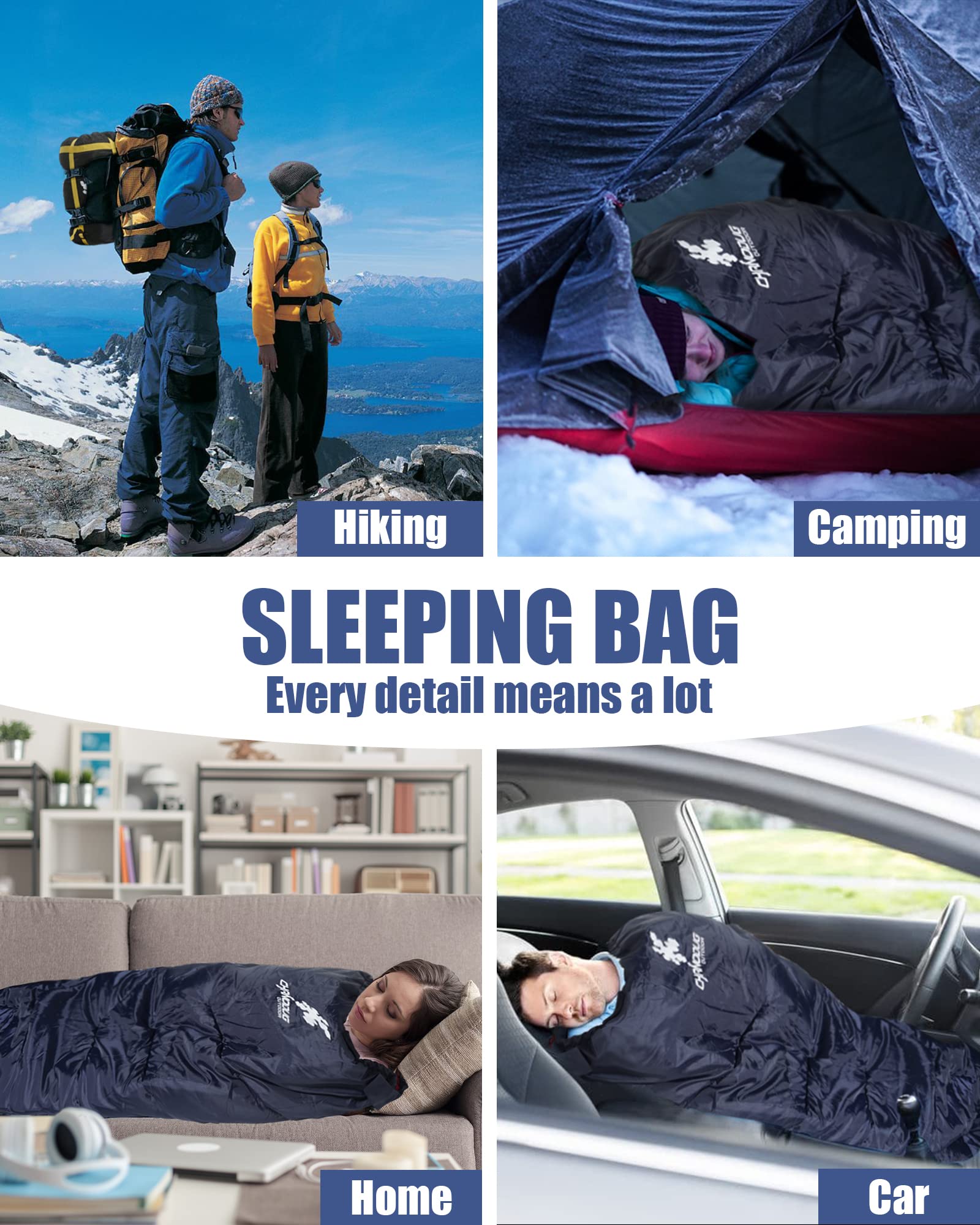 CHANODUG Camping Sleeping Bag for Adults and Kids -Lightweight Backpacking Sleeping Bags with Compression Sack - Portable Outdoor Hiking Survival Gear Waterproof Sleeping Bag for Warm & Cold Weather