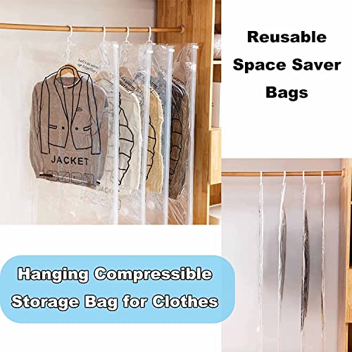 HAGUAN Hanging Vacuum Storage Bags, Reusable Space Saver Vacuum Storage Bags for Clothes, Hanging Storage Bags Vacuum Sealed for Home and Closet Organization (5PCS,M (67 * 90cm))