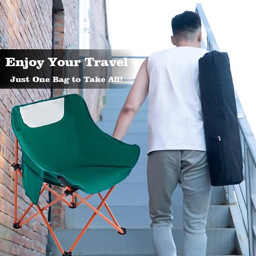 Kvittra Portable Camping Chair, Breathable Cushion Construction 2 Side Pockets Aluminum Frame Camp Chair with Carry Bag Compact and Lightweight Folding Chair for Backpacking and Camping