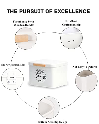 Laundry Pods Container with Hinged Lid. Farmhouse Metal Laundry Pods Holder Container for Laundry Room Decor. Modern Laundry Room Organization and Storage. Laundry Detergent Container for Laundry Room Storage(Cream)