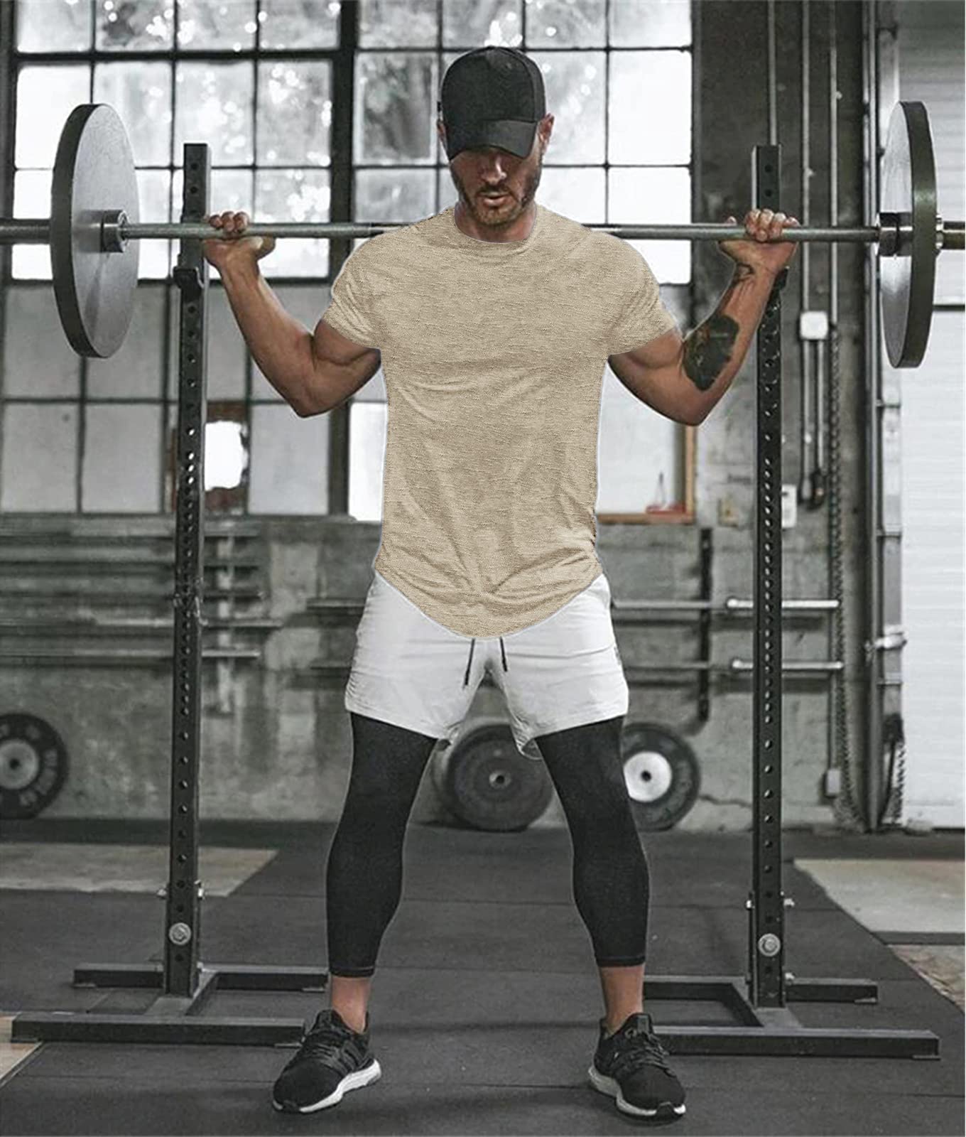 COOFANDY Men's 2 Pack Muscle Active T-Shirt Gym Bodybuilding Tee Top Shirts Black/Khaki